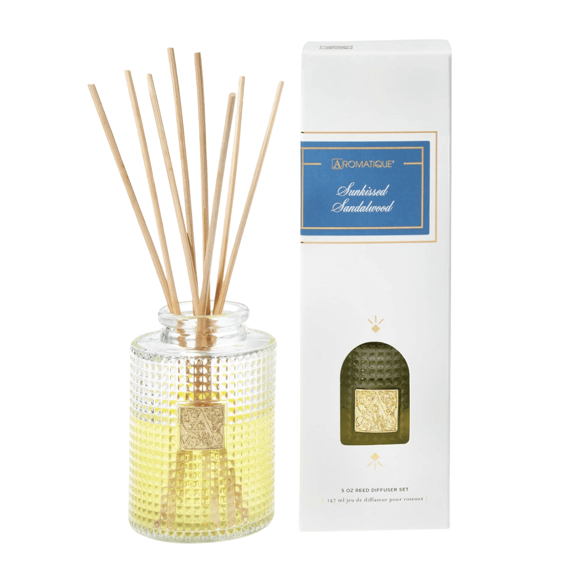 Aromatique Sunkissed Sandalwood Reed Diffuser Gift Set Glass Vessel - A ...