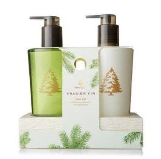 Thymes Frasier Fir Hand Wash and Lotion Sink Set 8.25oz ea With Ceramic ...