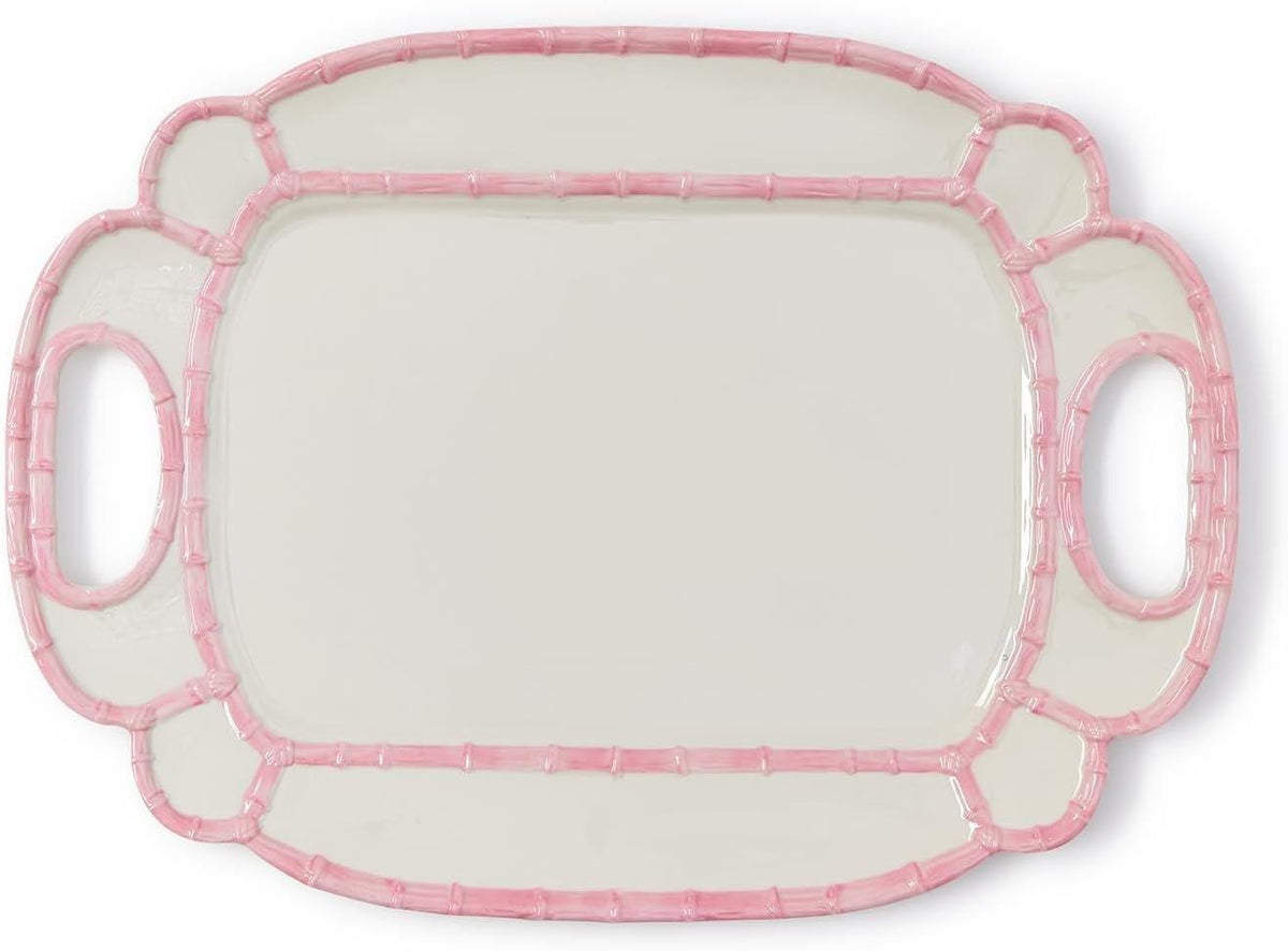 Two S Company Pink Bamboo Touch Platter With Bamboo Rim Design 20 Inch
